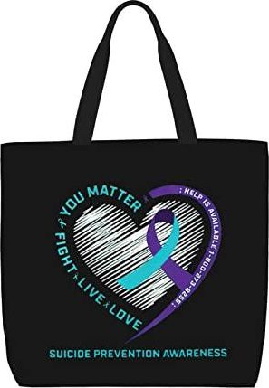 Generic Sac Fourre-Tout Sensibilisation &Agrave; La Pr&eacute;vention Du Suicide Sac Fourre-Tout En Toile Pliable R&eacute;utilisable Sacs &Agrave; Main, Pour Femmes, &Eacute;cole, Voyage, Tous