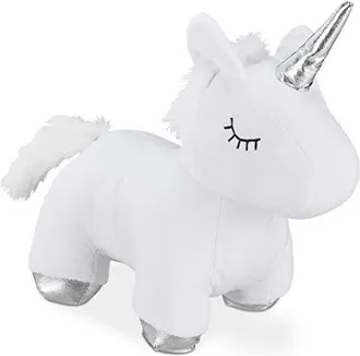 Relaxdays Türstopper Einhorn, Stoff mit Sandfüllung, weich & schwer, dekorativer Türpuffer, für innen, 25 cm hoch, weiß, 1 Stück