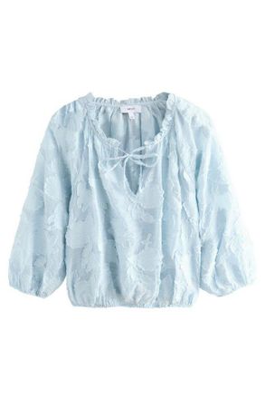 Next Langarmbluse Jacquard-Bluse mit Blumenmuster und Ballonsaum (1-tlg)