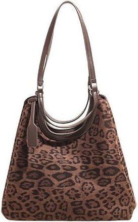 Generic Sac &agrave; bandouli&egrave;re r&eacute;tro en daim synth&eacute;tique imprim&eacute; l&eacute;opard gu&eacute;pard Grand sac fourre-tout pour filles femmes cadeaux danniversaire, caf&eacute;, 360.00x320.0