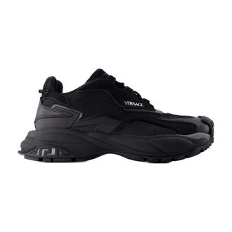 Versace Mens Low-Top Calfskin Leather Sneaker Black