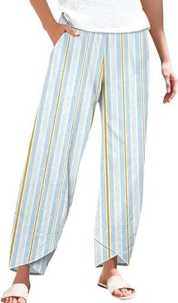Generic Pantalon L&eacute;ger Femme Pantacourt Fluide &Eacute;t&eacute; Pantalon en Lin Ray&eacute; pour Femme D&Eacute;t&eacute; D&eacute;contract&eacute; &Agrave; Jambes Larges avec Poches Court et Yoga Ample Vetement (
