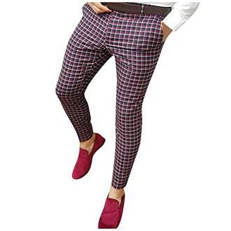 Generic Pantalon de costume pour homme - Coupe ajust&eacute;e - Pantalon chino respirant - Pantalon de loisirs tendance - Pantalon de jogging ample - Motif &agrave; carreau