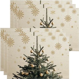 Generic Weihnachtliche Schneeflocken-Platzsets, elegante Winter-Tischsets f&uuml;r Esszimmer, Urlaub, rutschfest, waschbar, f&uuml;r Innen- und Au&szlig;enbereich, K&uuml;che, Par