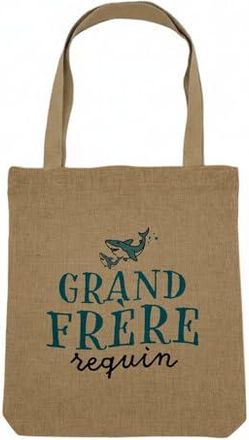 Fabulous Sac Shopping Tote Bag Aspect Lin - Grand Fr&egrave;re Requin Famille Mer Poisson - Sac de Courses Toile Epaisse 360g Beige Naturel Cabas Port&eacute; Epaule Solide 