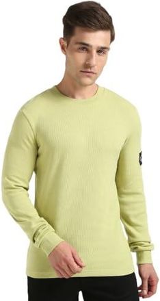Calvin Klein T-Shirt Manches Longues Homme Badge Waffle Coton, Vert (Leek Green), XXL