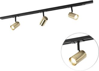 QAZQA jeana - LED Syst&egrave;me sur rail spot luminaire plafond, plafonnier compatible pour led - 3 lumi&egrave;re - L 100 cm - Noir et Or - Moderne - &eacute;clairage