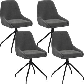 IDMarket Set mit 4 Drehst&uuml;hlen Thalaya aus dunkelgrauem Samt mit Armlehnen