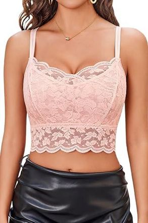 Avidlove Femme Camisole Dentelle Bustier Sexy Crop Top Bretelles Spaghetti Bralette Camisole Col V sans Manches Haut Festival F&ecirc;te Champagne L