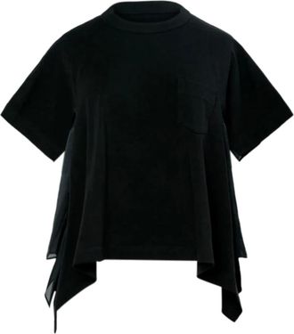 sacai Femme, Tops, Noir, Taille: 40 FR Satin x Cotton Jersey T-Shirt