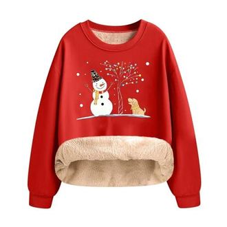 Generic Pull à capuche doublé en polaire pour femme, motif de Noël imprimé, manteau chaud dhiver à manches longues, Style 02_ Rouge, 3XL