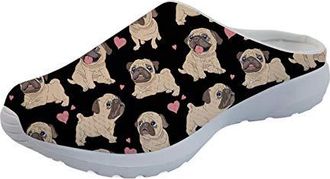 Showudesigns Pantoufles d&eacute;contract&eacute;es en maille pour femme Motif animal, Carlin noir, 39 EU