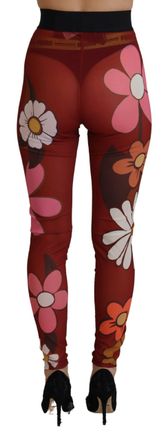 Dolce & Gabbana Womens Red Floral Leggings Stretch Waist Pants