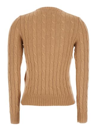 Polo Ralph Lauren Womens Beige Sweater With Embroidered Pony Detail Cotton Tops Top