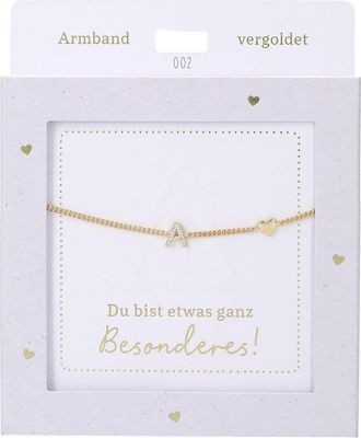 Depesche 13896.2 Armband in Gold, mit Anh&auml;nger A und Herz, variabel in der L&auml;nge, als Geschenk f&uuml;r Freunde und Familie