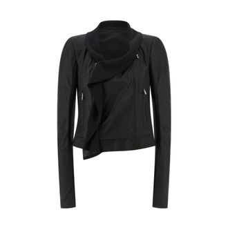 Rick Owens Femme, Vestes, Noir, Taille: 40 FR Veste Biker &agrave; &Eacute;charpe
