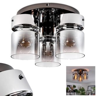 HOFSTEIN Deckenleuchte Hasvik, 3-flammige Deckenlampe aus Metall/Glas in Schwarz/Chrom-/Rauchfarben/Klar, Leuchte im Retro/Vintage-Design (Schirme &Oslash; 15 cm), E2