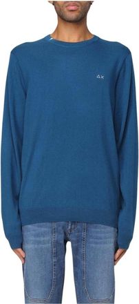 Sun 68 Homme, Pulls, Bleu, Taille: XL Pull Ras du Cou en Laine Mérinos