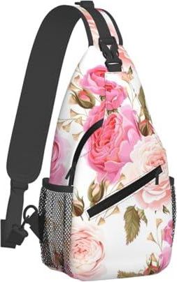 Generic Sacoche Homme Bandouliere Fleur Roses Roses Durable Sacs Poitrine Mode Sac &agrave; Dos De Voyage pour Cyclisme Randonn&eacute;e &eacute;cole