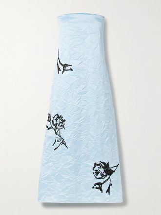 Erdem Tr&auml;gerloses Midikleid Aus Satin In Knitteroptik Mit Verzierungen - Blau