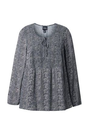 Ulla Popken Druckbluse Smokbluse Bindeband Rundhals Langarm