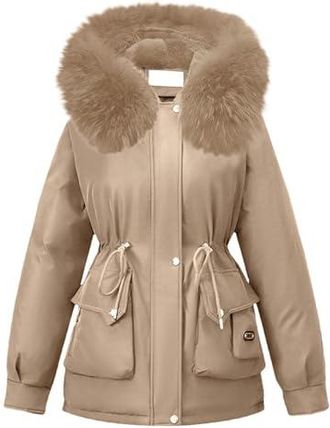 Generic Veste dhiver courte en polaire à capuche pour femme - Coupe ajustée - Doublure en polaire - Imperméable - Manteau à capuche moelleux avec fermeture éc