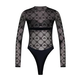 Marine Serre Moonogram Mesh Flock Bodysuit - Black