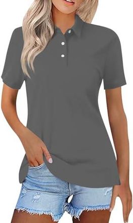 Generic Polo classique habill&eacute; &agrave; manches courtes et col boutonn&eacute; pour femme, Z06-gris, M