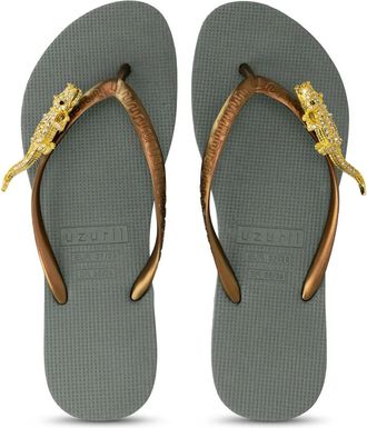 UZURII Slipper & Pantoletten - Zehentrenner Gold Crocodile Switch - Gr. 35,5 (EU) - in Gr&uuml;n - f&uuml;r Damen