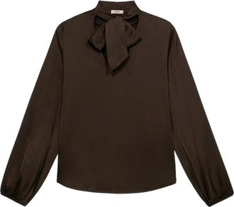 Oltre Femme, Blouses et Chemises, Brun, Taille: 38 FR Blouse satin&eacute;e avec au col