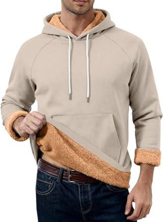 Generic Sweat &agrave; capuche pour homme - Cordon de serrage - T-shirt &agrave; manches longues - Couleur unie - Sweat &agrave; capuche doubl&eacute; - Confortable - Pull en polaire d&eacute;c
