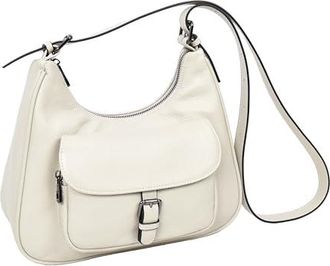 House Of Leather Liora Sac à bandoulière classique en cuir véritable avec boucle sur le devant pour femme, blanc, Medium