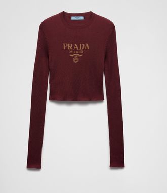 Prada Kurzer Pullover aus Seide mit Logo