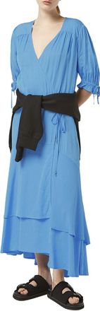 Scotch & Soda Womens Midi Wrap Casual Dress, Aqua Blue, 38