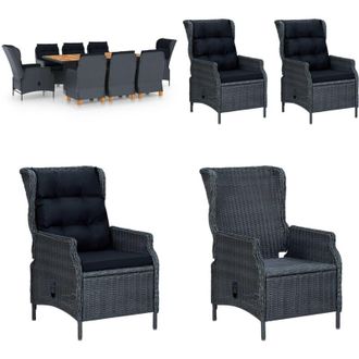 vidaXL 9-tlg. Garten-Essgruppe mit Auflagen Poly Rattan Dunkelgrau - Gartenm&ouml;bel - Essgruppen - Outdoor-M&ouml;bel - Rattanm&ouml;bel - Lounge-Satz - Home & Living