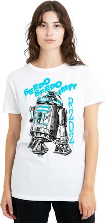 Star Wars R2D2 Graff Ladies T Shirt, White, Large