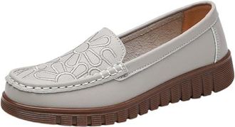 Generic Mocassins en Cuir à Enfiler pour Femmes, Mocassins Plats à Enfiler, Chaussures de Conduite décontractées pour Bateau,Gris,36 EU