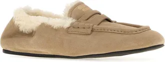 Miu Miu Womens Beige Suede Loafers Deserto Mocassini