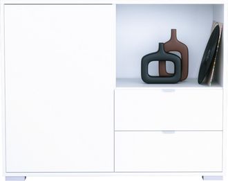 Vladon Kommode Milano, Sideboard mit 1 Tür und 2 Schubladen Weiß matt, Made in Germany, Korpus Weiß matt (103 x 83 x 37 cm)