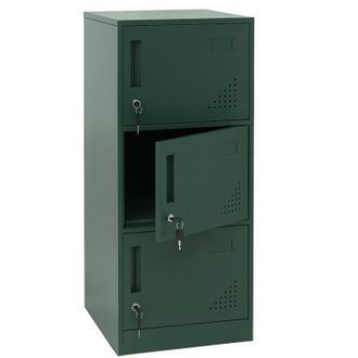 Hhg [JAMAIS UTILIS&Eacute;] Armoire &agrave; casiers HHG-515, armoire &agrave; casiers, armoire &agrave; casiers 3 portes, 90 x 38 x 45 cm, acier, vert