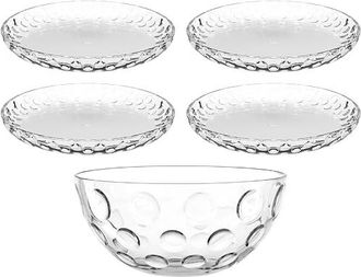Leonardo CUCINA OPTIC Schalenset - 5 tlg. Set - Strukturierte Schale mit passenden Tellern - Für jedes Event - Klare Formensprache - Stapelbar - Robust - Viels