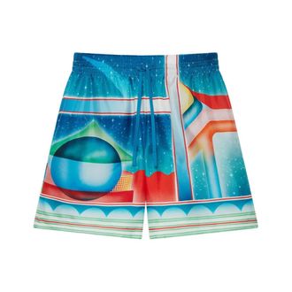 Casablanca Blaue Geometrische Seiden-Shorts mit Kordelzug - - Swimwear - Herren - Blau - XL