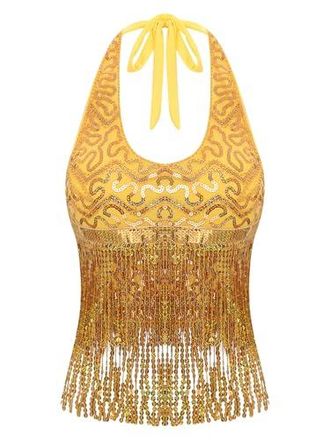 TiaoBug D&eacute;bardeur Danse Orientale Femme Bra Soutien-Gorge Danse Orientale Paillette Brillant &agrave; Frang&eacute; Haut de Danse du Ventre Costume Carnaval Halloween Perfo