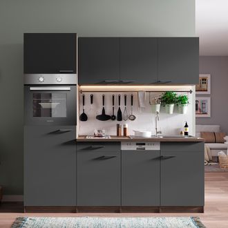 Respekta home24 Küchenzeile Oliver IX 205 x 205 x 60cm Grau/Grau Glaskeramik