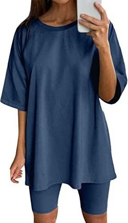 Generic Ensemble de 2 pi&egrave;ces pour femme 2026 - Ensemble de salon deux pi&egrave;ces - V&ecirc;tements assortis - T-shirt surdimensionn&eacute; - Taille &eacute;lastique - Short de motar