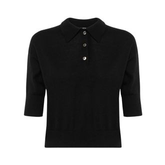 Alpha Studio Gek&uuml;rztes Poloshirt mit halben &Auml;rmeln - - Tops - Damen - Schwarzk - L