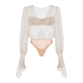 Elisabetta Franchi Crepon Body mit Mikropunkt-Muster - - Tops - Damen - Beige - XS