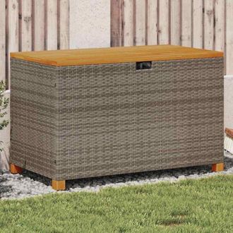 vidaXL Gartentruhe Grau 110x55x63 cm Poly Rattan Akazienholz - Vidaxl
