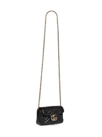 Gucci Womens Mini Crossbody Bag Gg Marmont Black Leather Lambskin Shoulder
