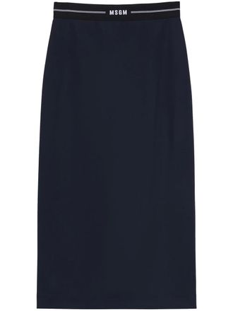 Msgm jupe mi-longue à taille logo - Bleu